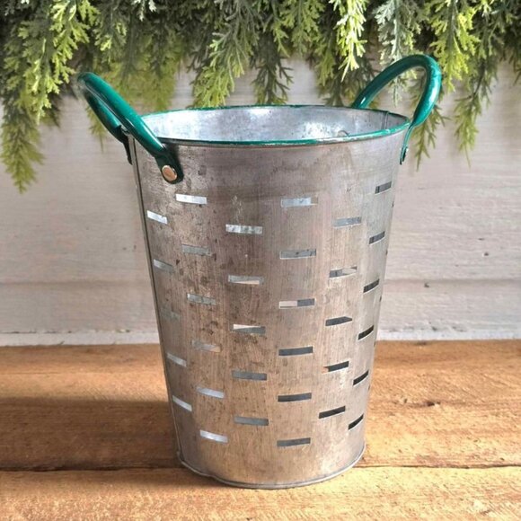 Accents | Primitive Galvanized Green Olive Bucket Farmhouse Decor Vase ...